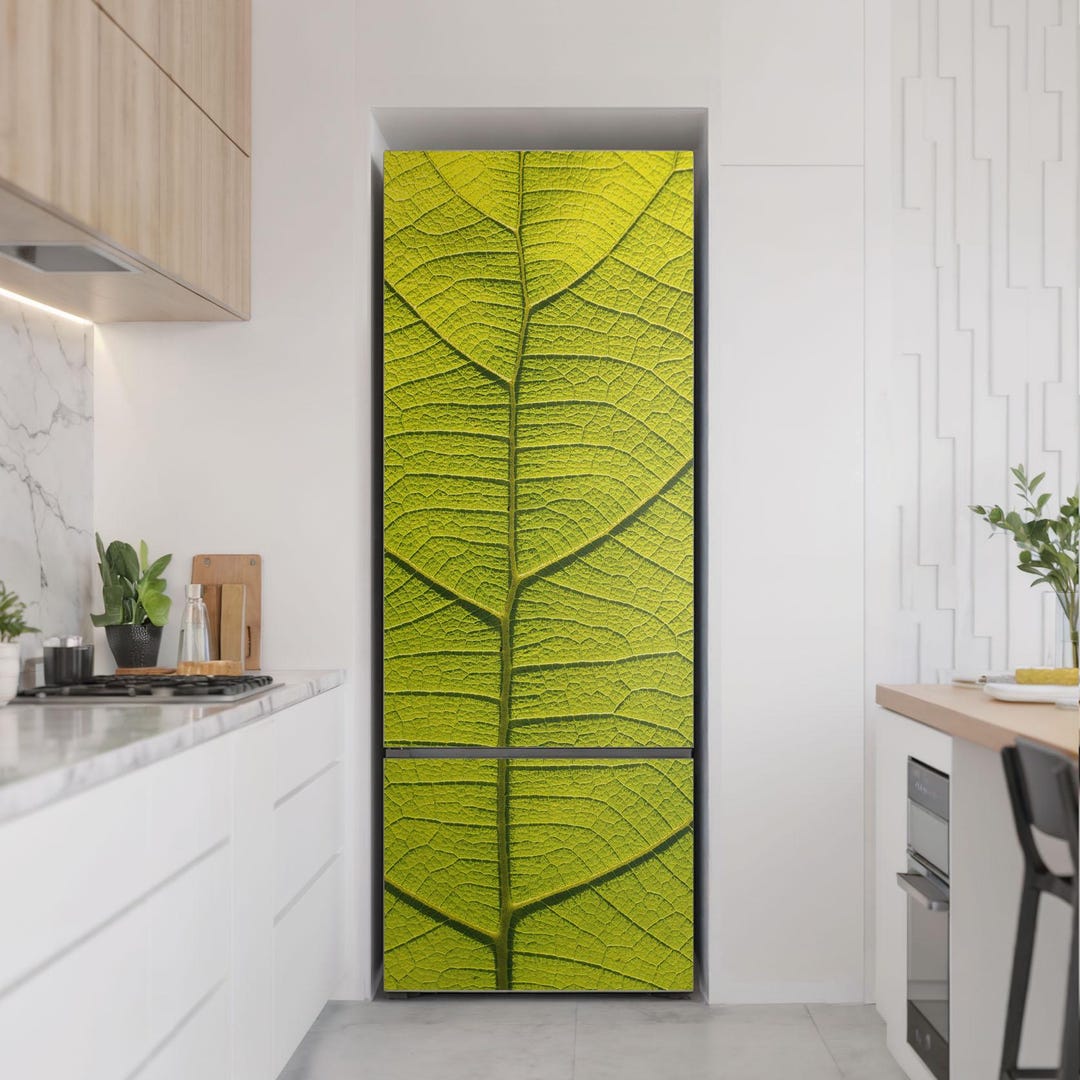 Details of A Plant Leaf Fridge Door Cover, Green Refrigerator Sticker ...