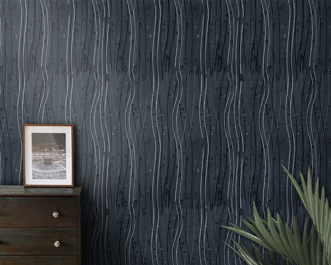 Wall Covering, Linear Classic Print Wallpaper, Black Wallpaper, White ...