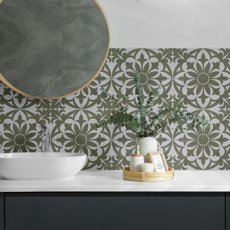 Floral Leaves PVC Wall Tiles, Green Tile Stickers, Self Adhesive Tiles ...