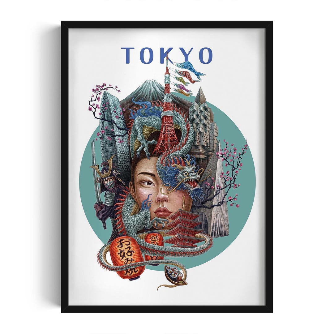 Green Background Tokyo City Art Frame, Tokyo City Wall Art, Wall Art in ...