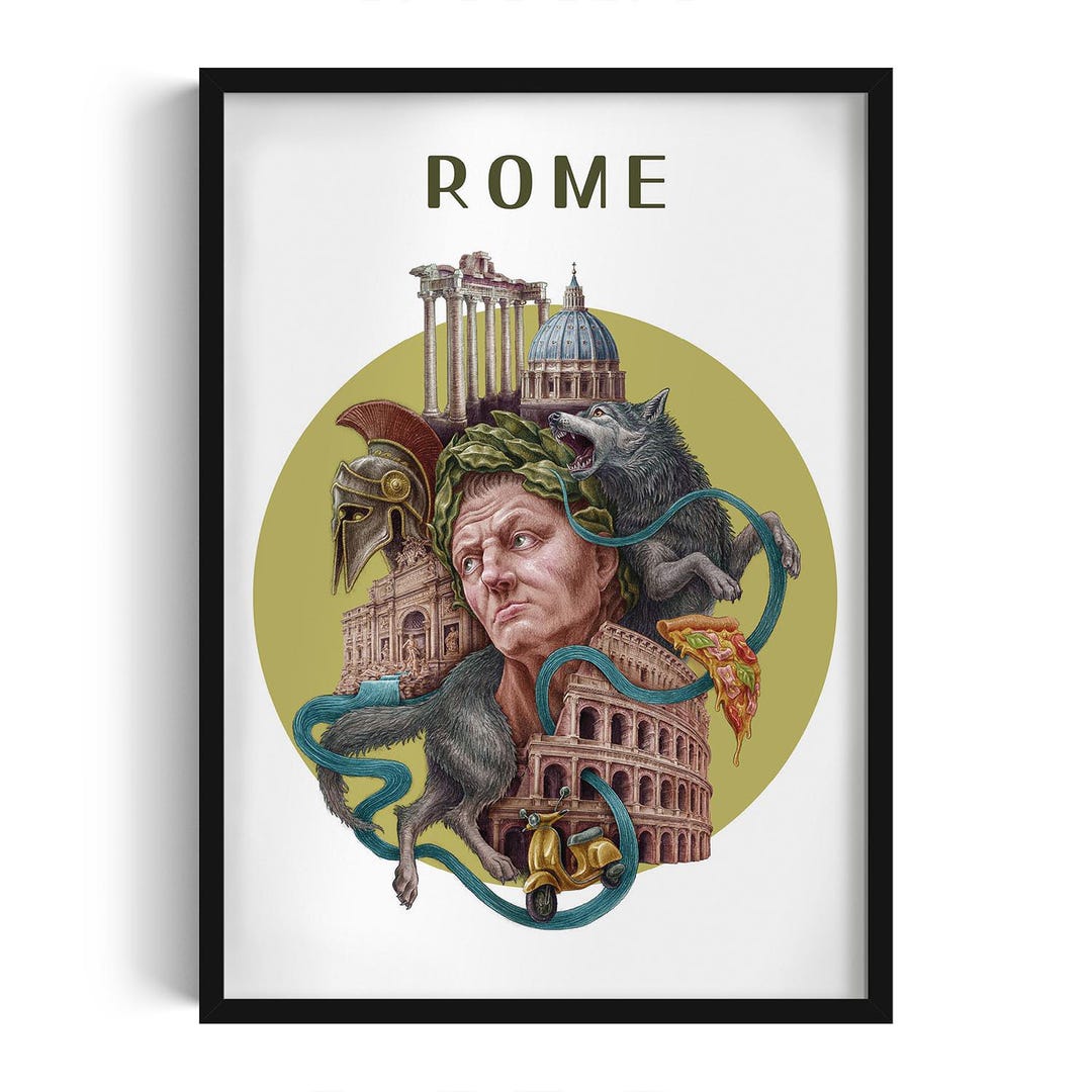 Green Background Rome City Art Frame, Rome City Wall Art, Wall Art in ...