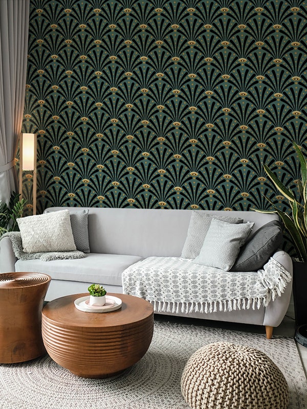 Art Deco Wallpaper Mural Leaf Fan Wall Mural - Etsy