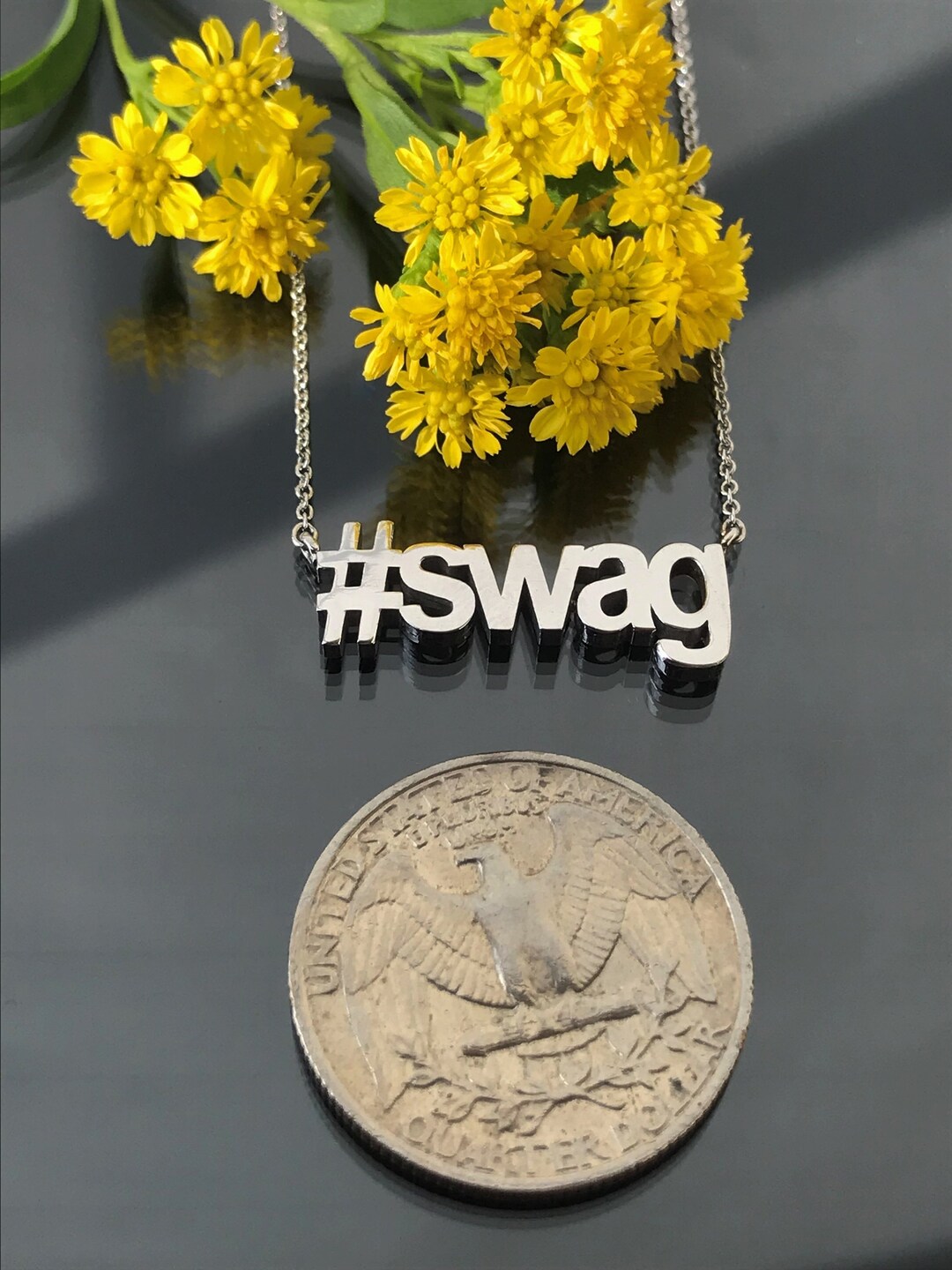 Hashtag Pendant 18k White Gold Necklace, Social Media Name/ Word ...