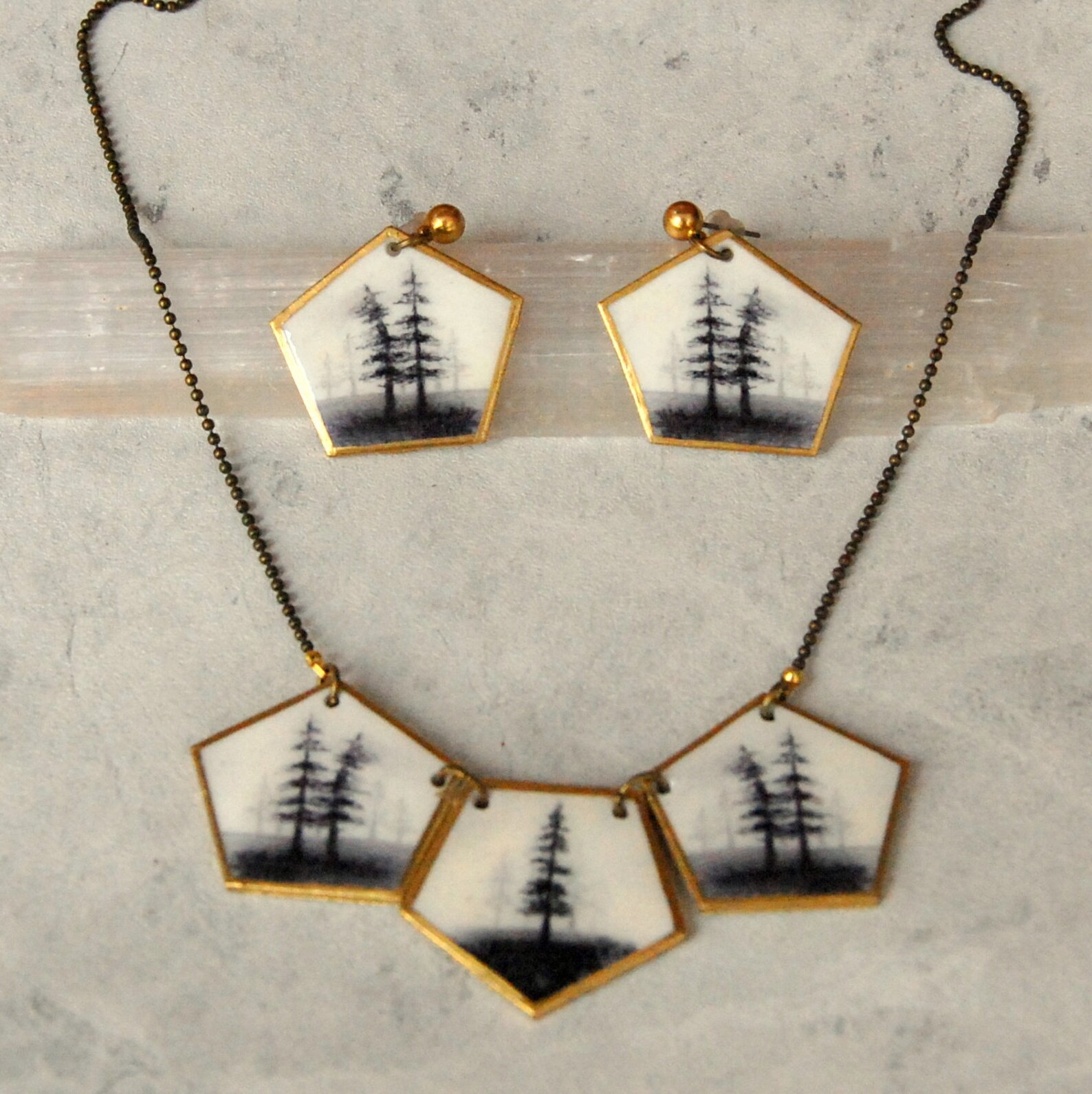 Modern Jewelry Forest Necklace Nature Jewelry Illustrated | Etsy