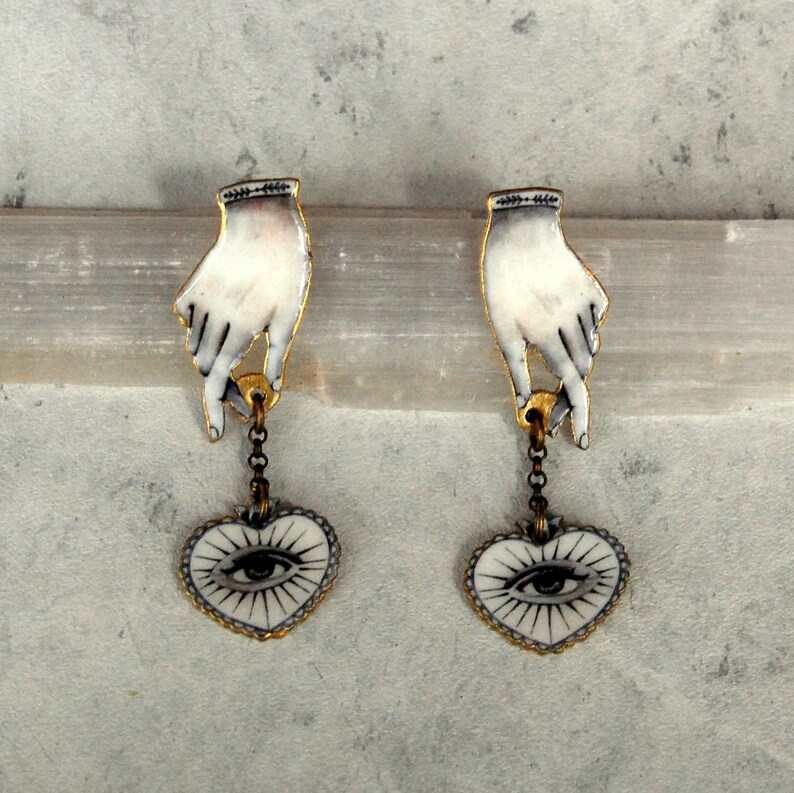 Stranger Earrings Eye Earrings Drop Hand Earrings Heart - Etsy