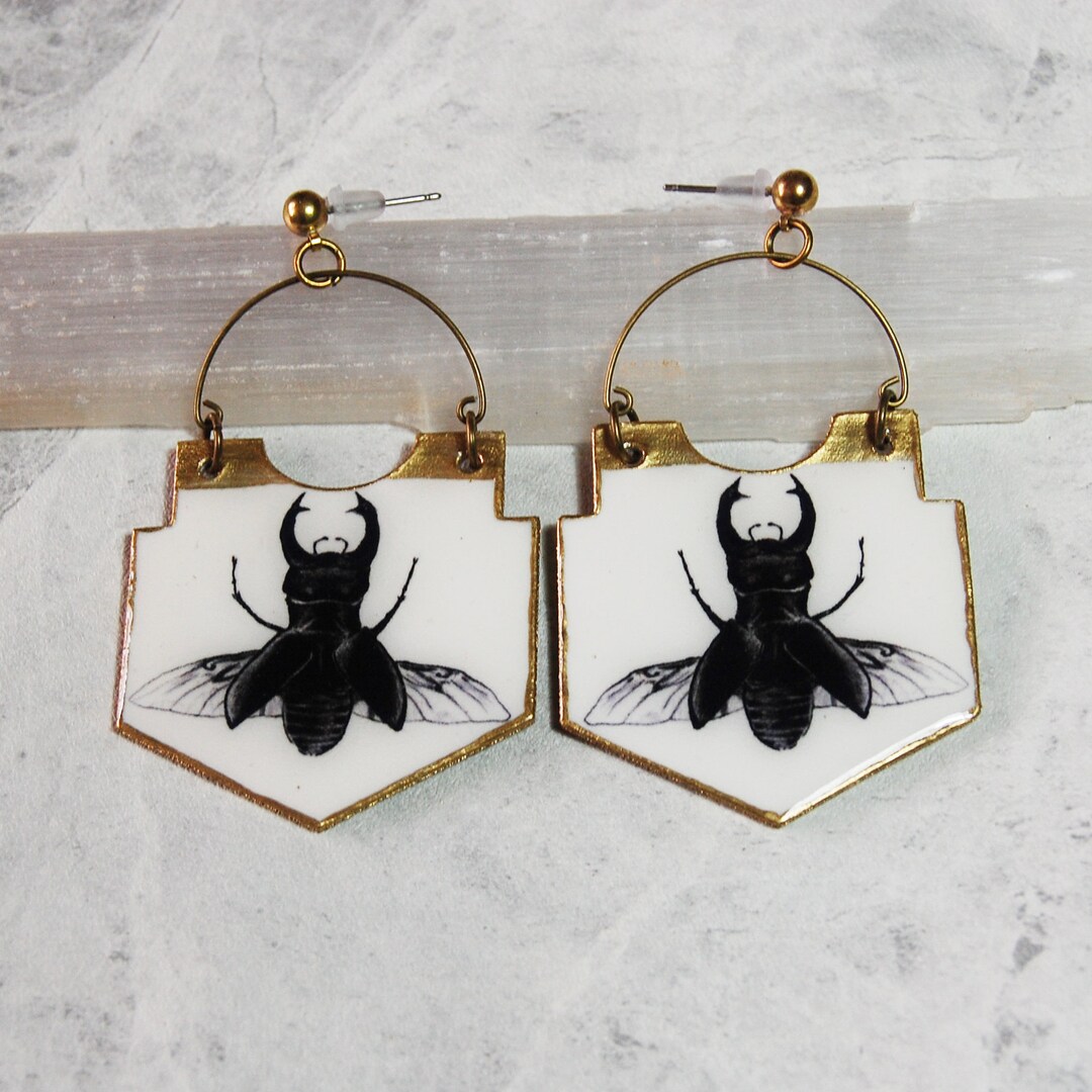 Flying Stag Beetle Earrings, Insect Modern Earrings, Beetle Earrings ...