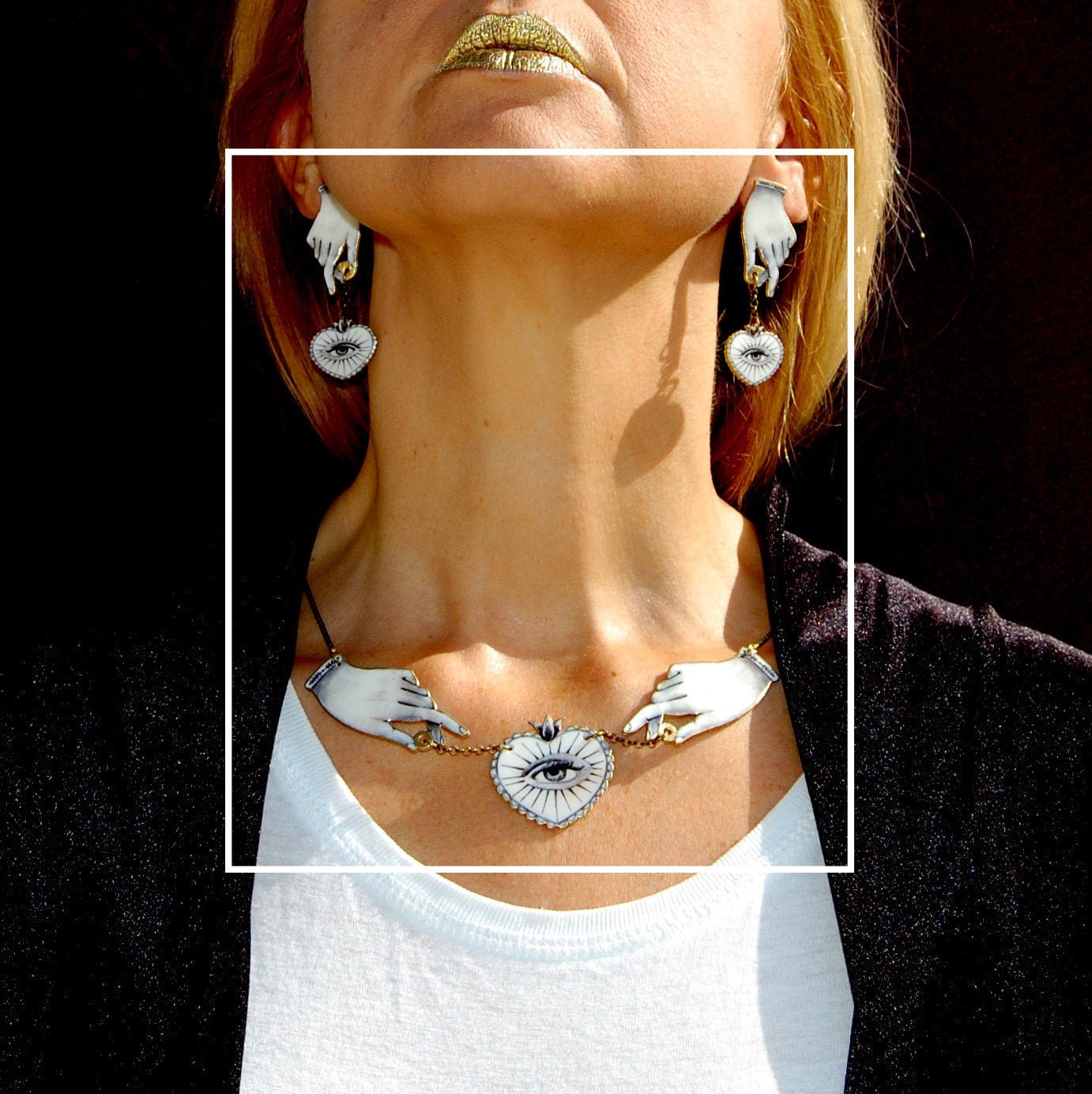 Stranger earrings Eye Earrings Drop Hand Earrings Heart | Etsy