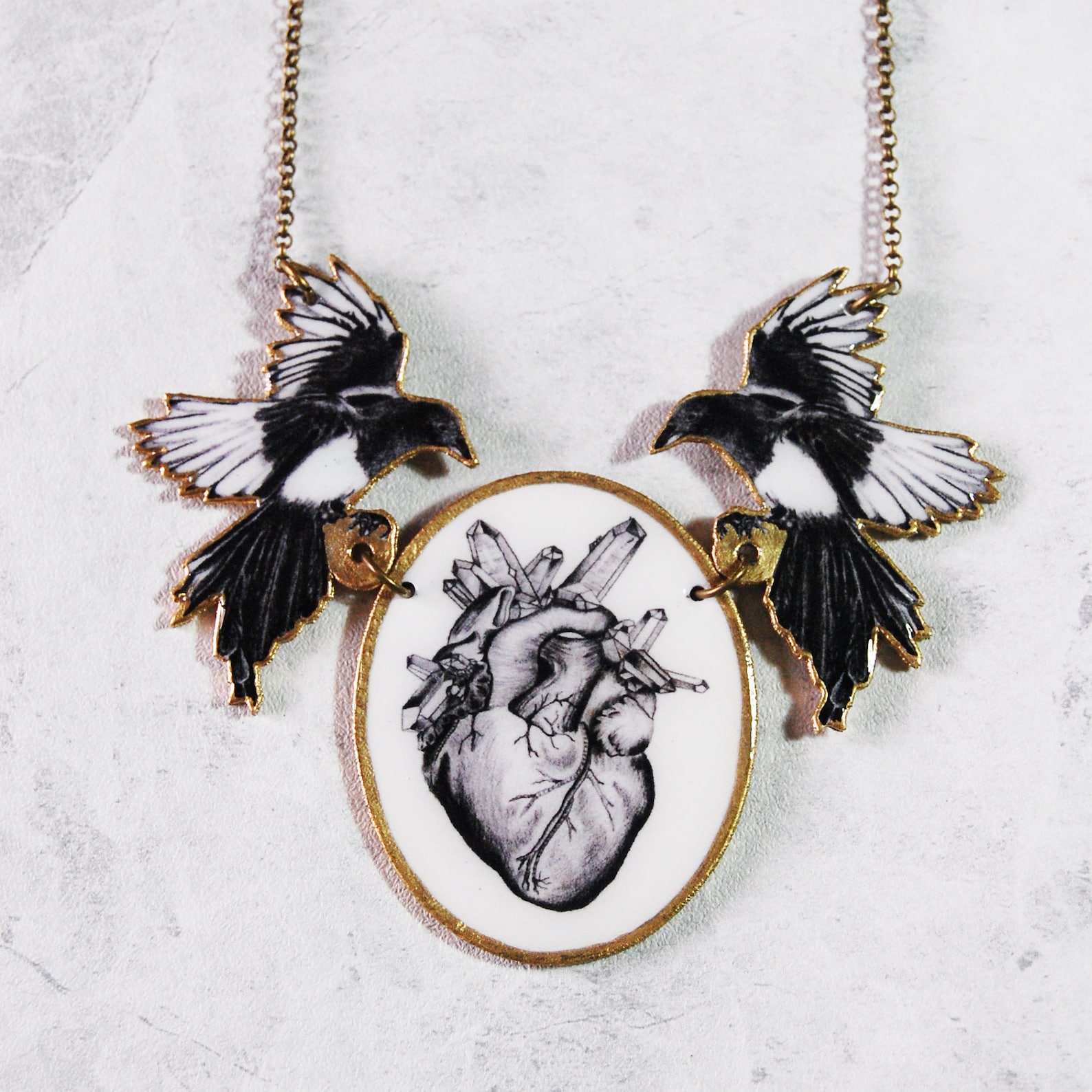 Magpie Heart Thief Jewelry Bird Necklace Crystal Heart - Etsy