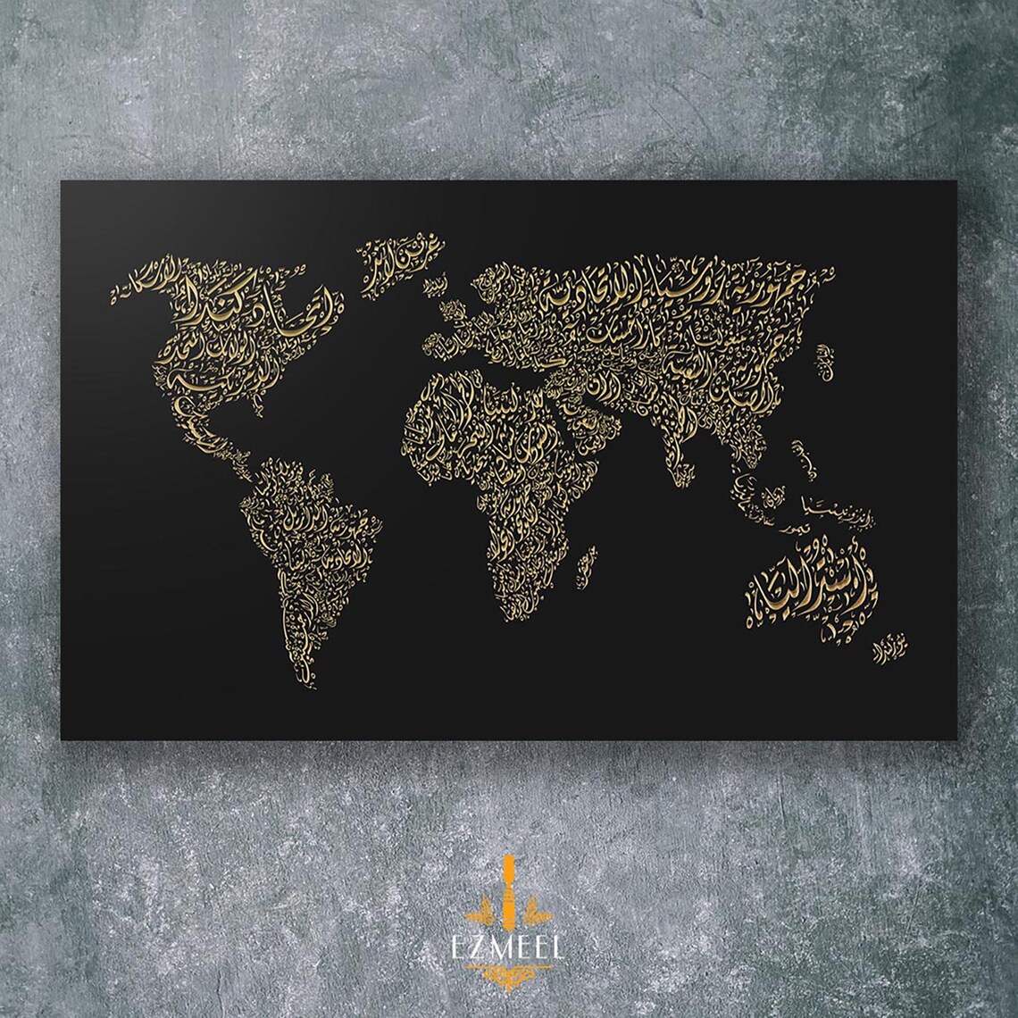 World Map Illustrated With Country Names in Arabic : Black - Etsy