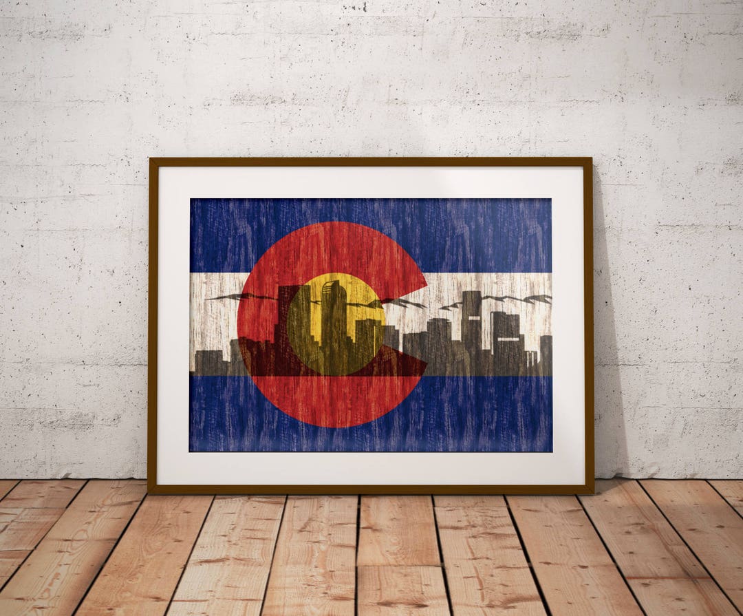Colorado Flag Denver Skyline Art Poster - Etsy