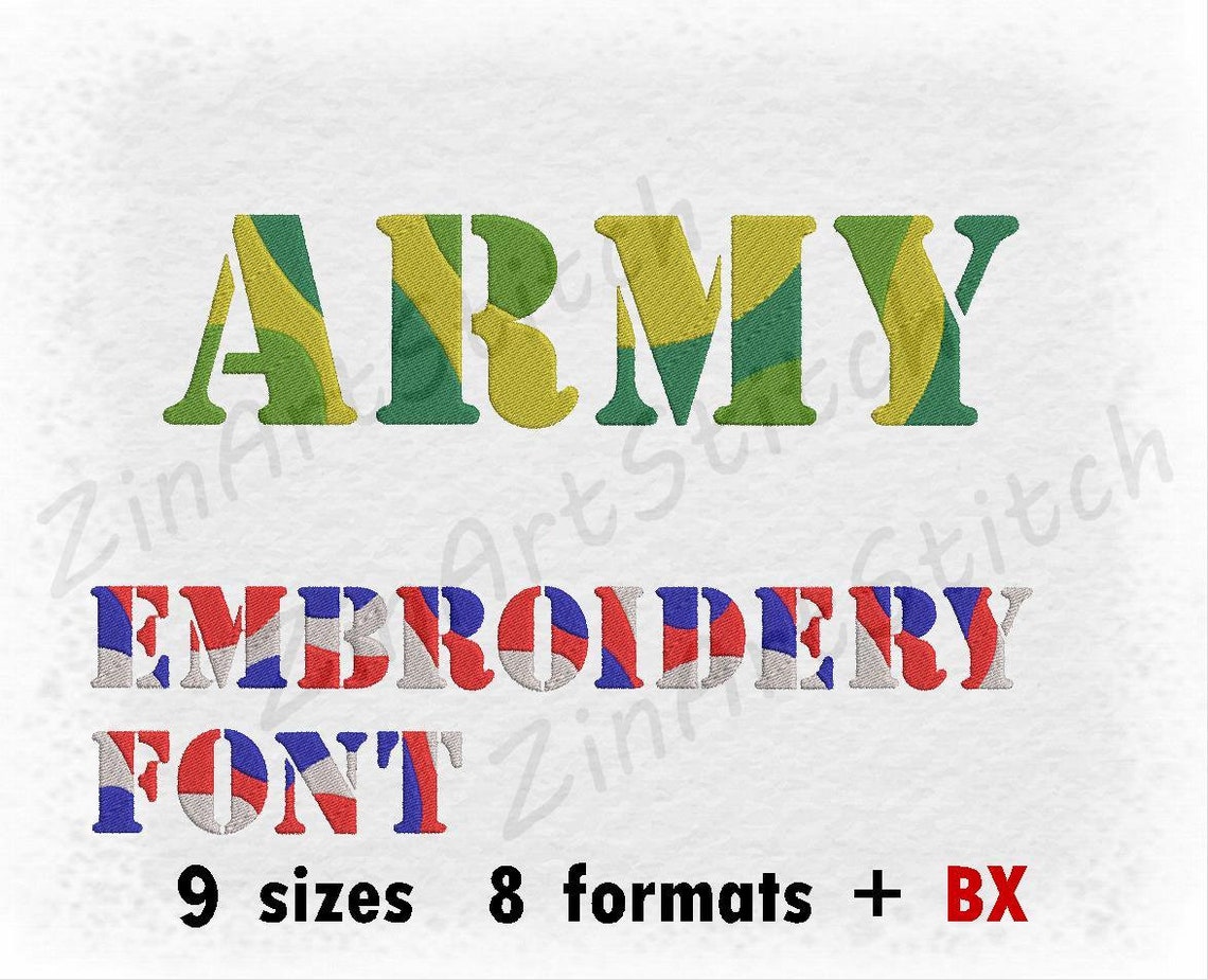 Army 3 Colors Font Machine Embroidery Font Monogram Alphabet 9 - Etsy