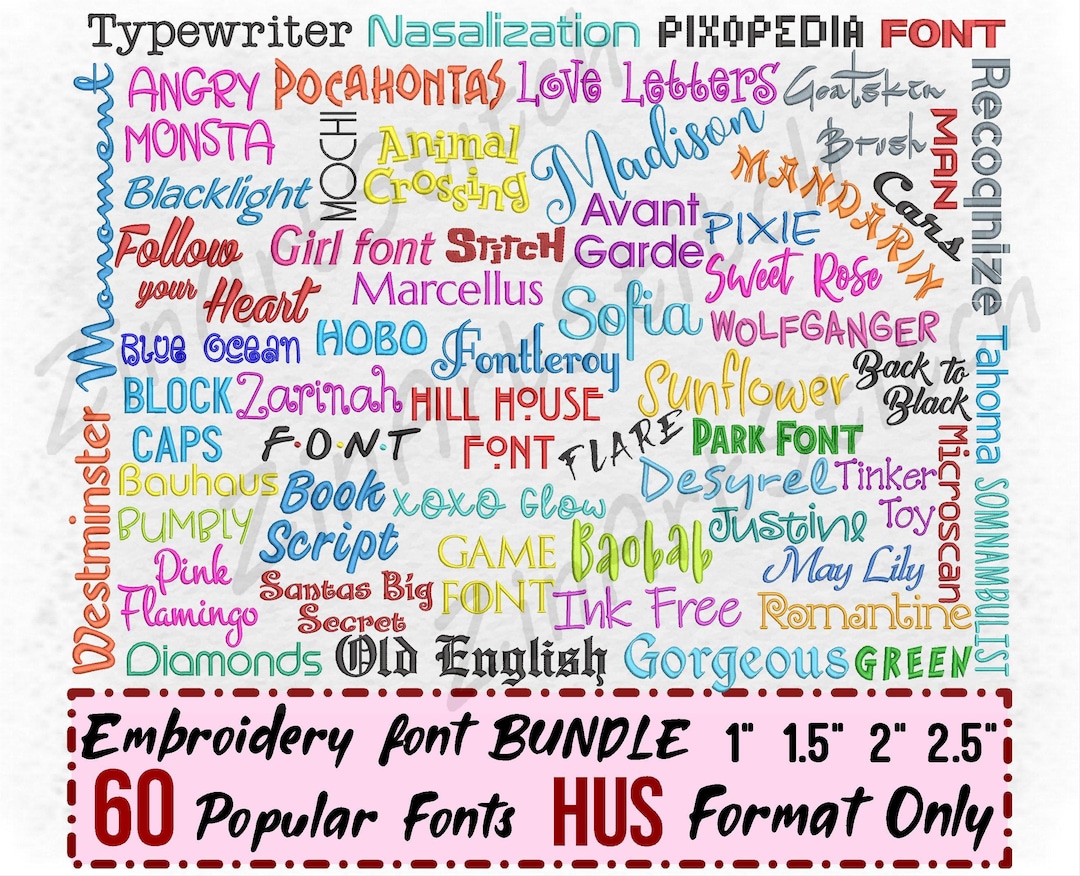 60 Embroidery Fonts Bundle Package Embroidery Fonts Pack Instant ...