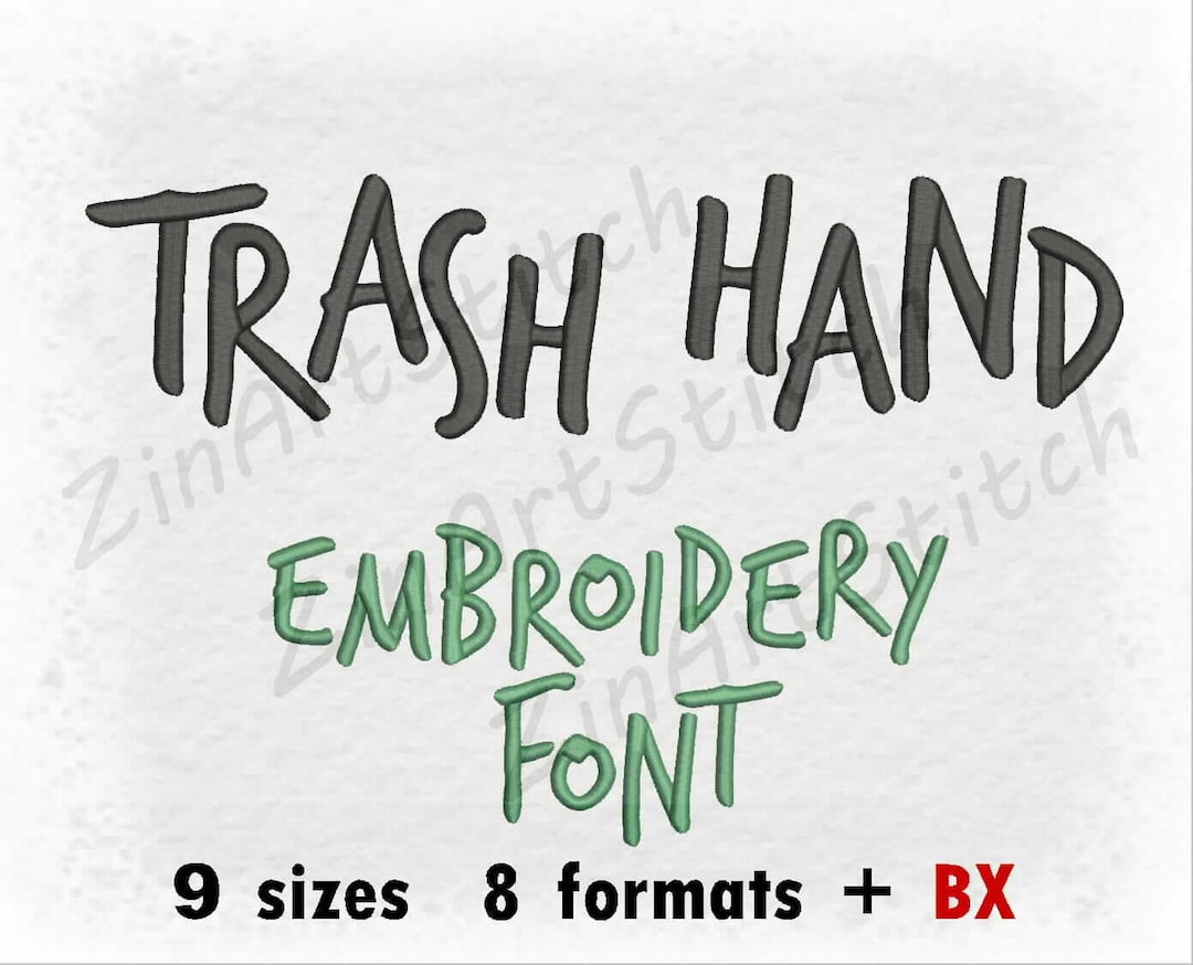 Trash Hand Embroidery Font Embroidery Design Monogram Alphabet Instant ...
