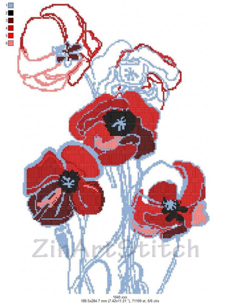 Poppy Ornament Machine Embroidery Design, Cross Stitch (digital ...