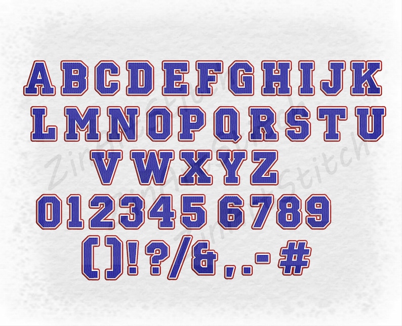 College 3 Colors 2 Outlines Embroidery Font, Satin Stitch, Punctuations ...
