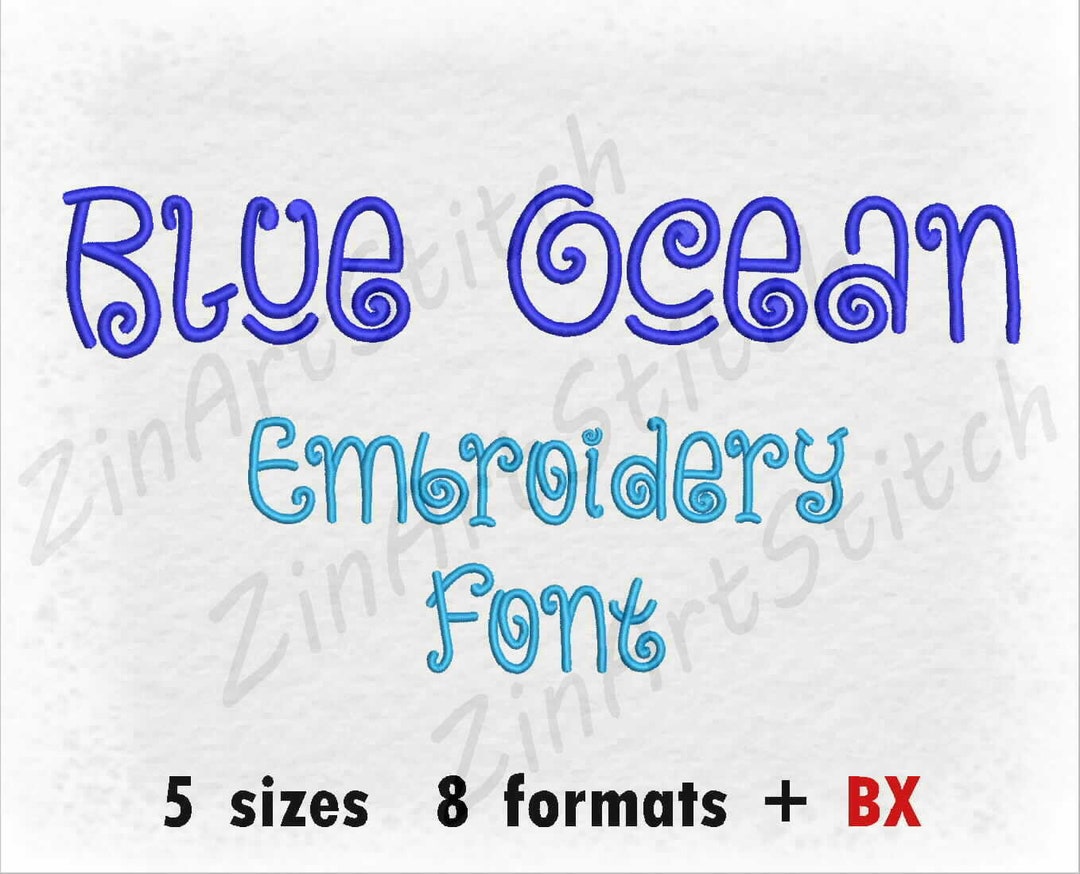 Blue Ocean Embroidery Font Machine Embroidery Design Instant Download ...