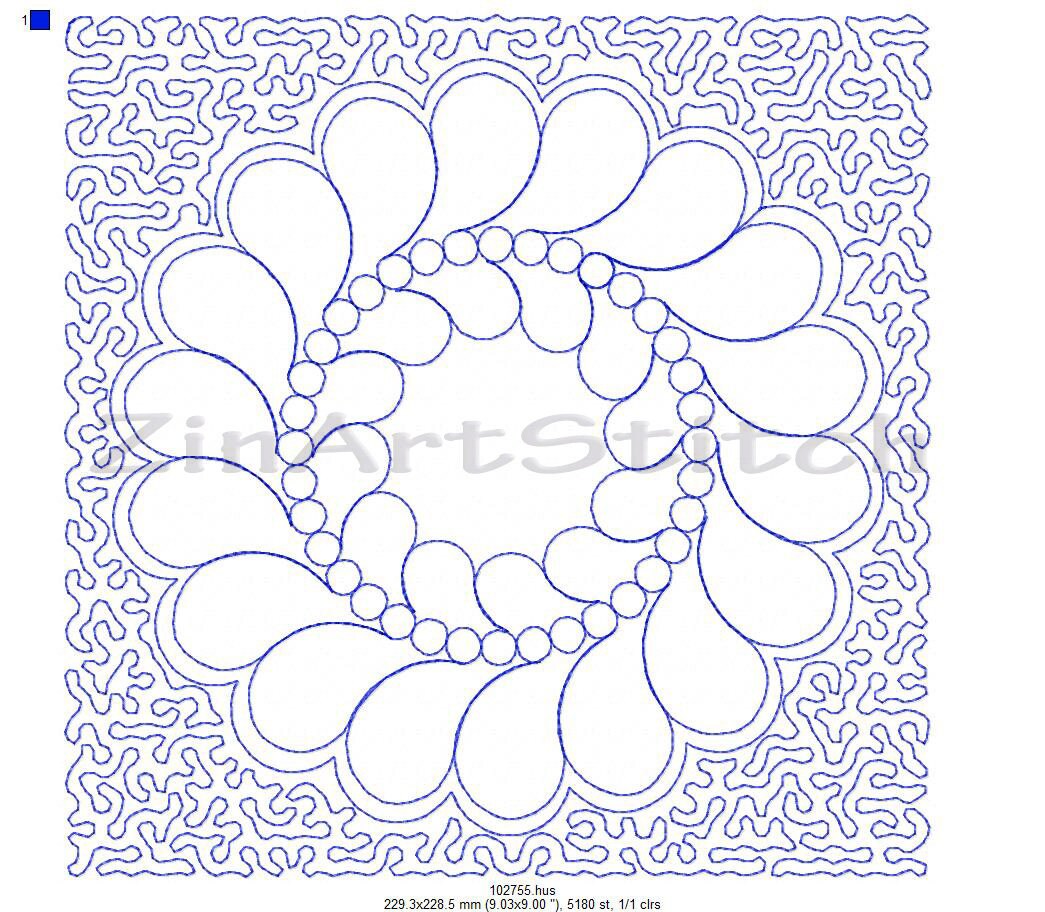 Quilt Block Square Embroidery Design Swirly Quilting Quilt - Etsy