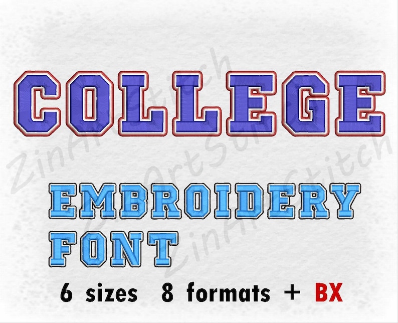 College 3 Colors 2 Outlines Embroidery Font - Instant Download ...