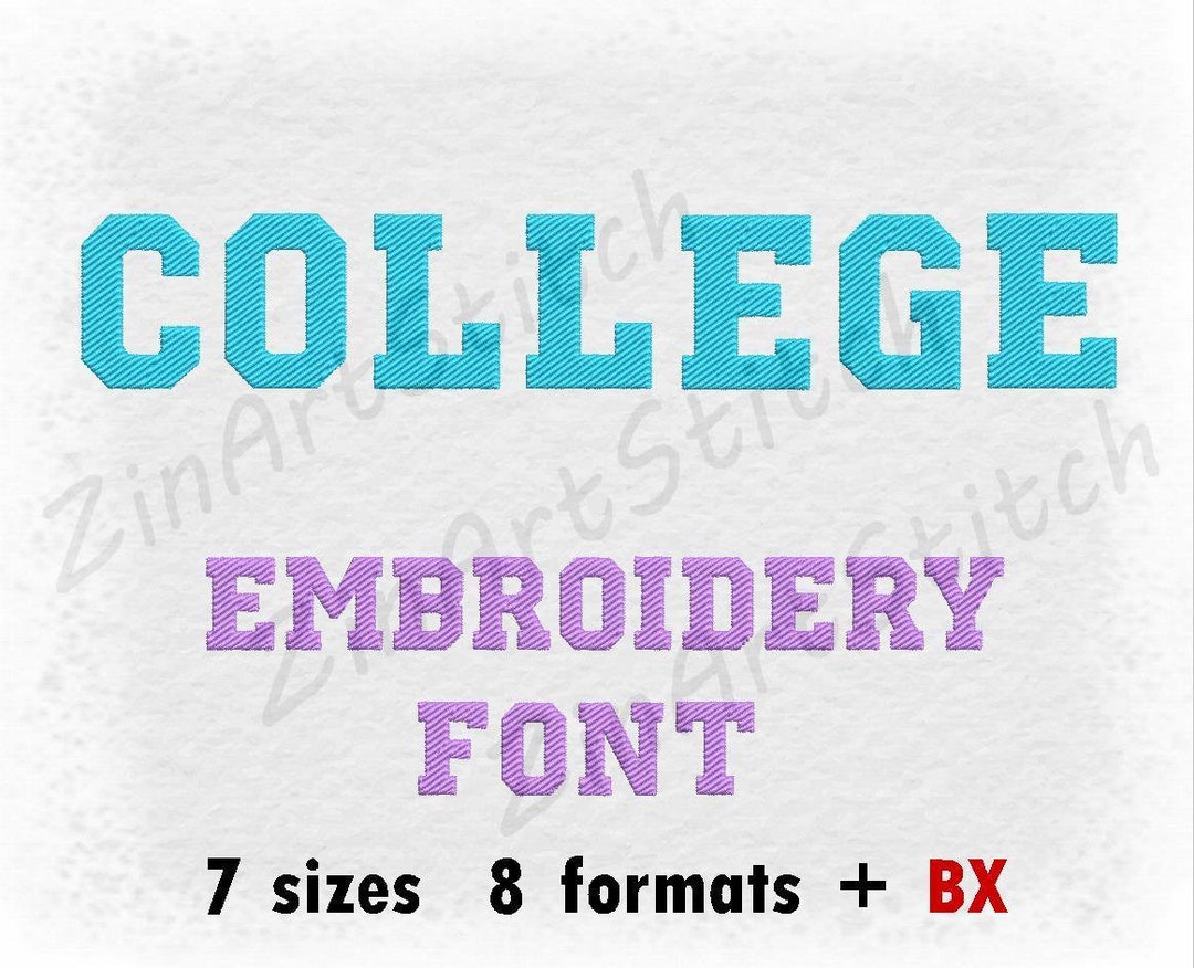 College Embroidery Font, Fill Stitch, Punctuations and Numbers, Instant ...