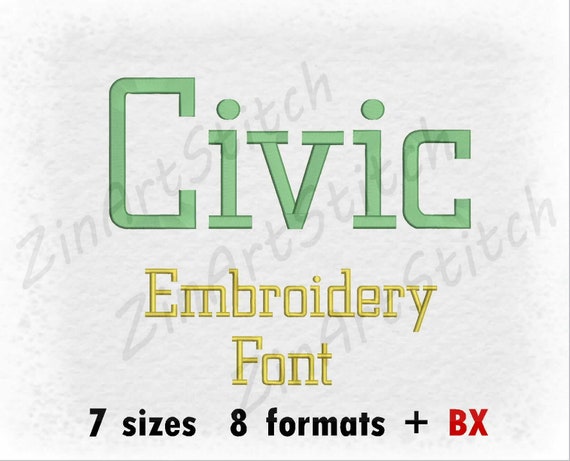Civic Embroidery Font Machine Embroidery Design Alphabet | Etsy