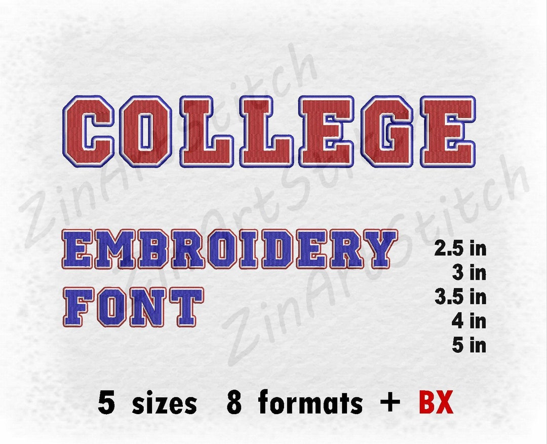 College 3 Colors 2 Outlines Embroidery Font, Satin Stitch, Punctuations ...