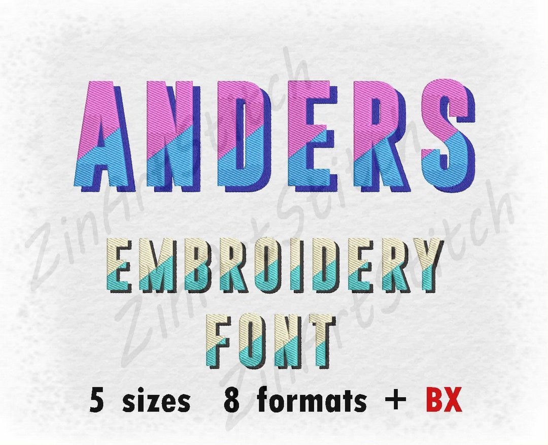 Anders 3 Colors Embroidery Font, Machine Embroidery Design ...