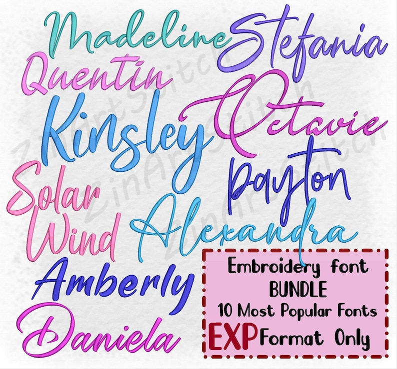 Embroidery Font Pack, 10 Script Alphabet Designs, 7-9 Sizes (EXP Format ...