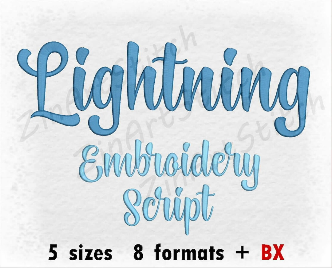 Lightning Script Embroidery Font, Machine Embroidery Design ...