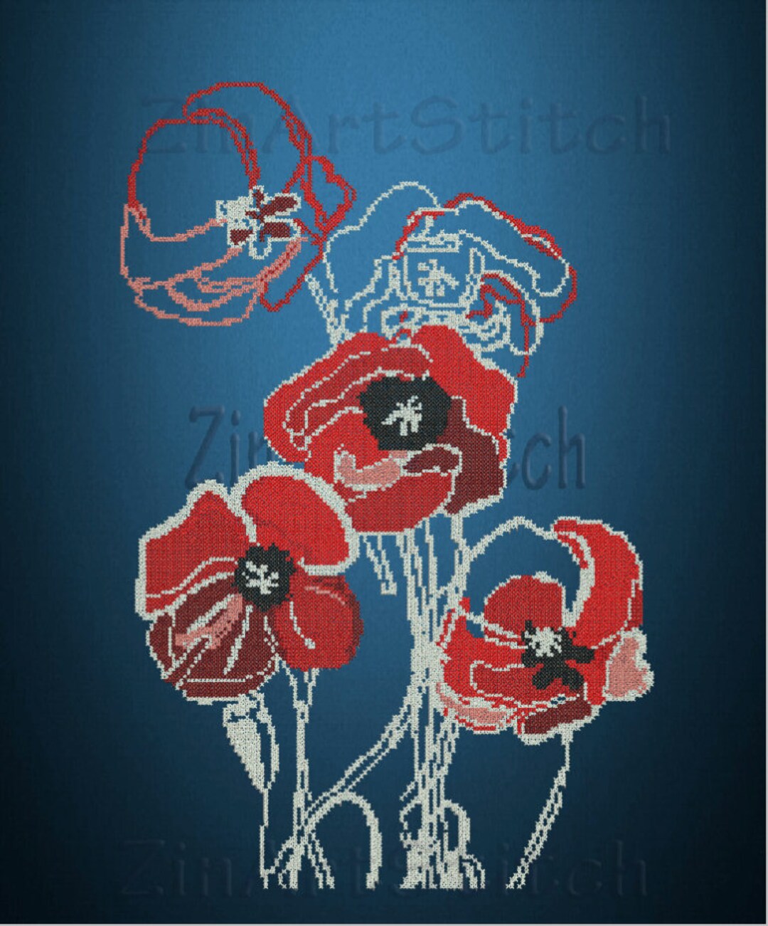 Poppy Ornament Machine Embroidery Design, Cross Stitch (digital ...
