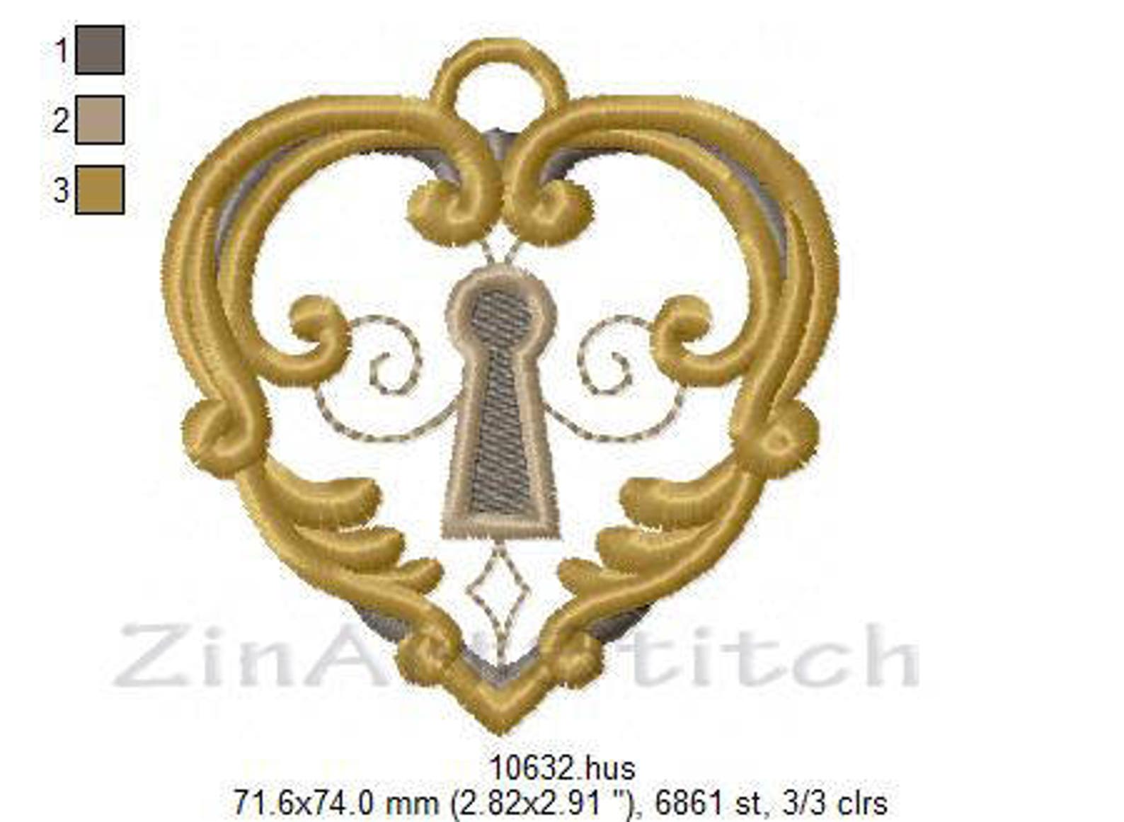 Vintage Heart Keyhole Machine Embroidery Design (instant Download) - Etsy