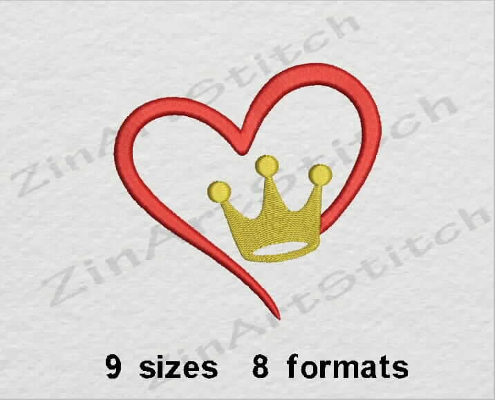 Princess Crown Heart Embroidery Design (PES, DST, JEF +) - Etsy