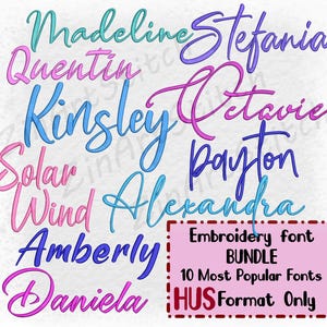 Embroidery Font Pack, 10 Script Alphabet Designs, 7-9 Sizes (HUS Format ...