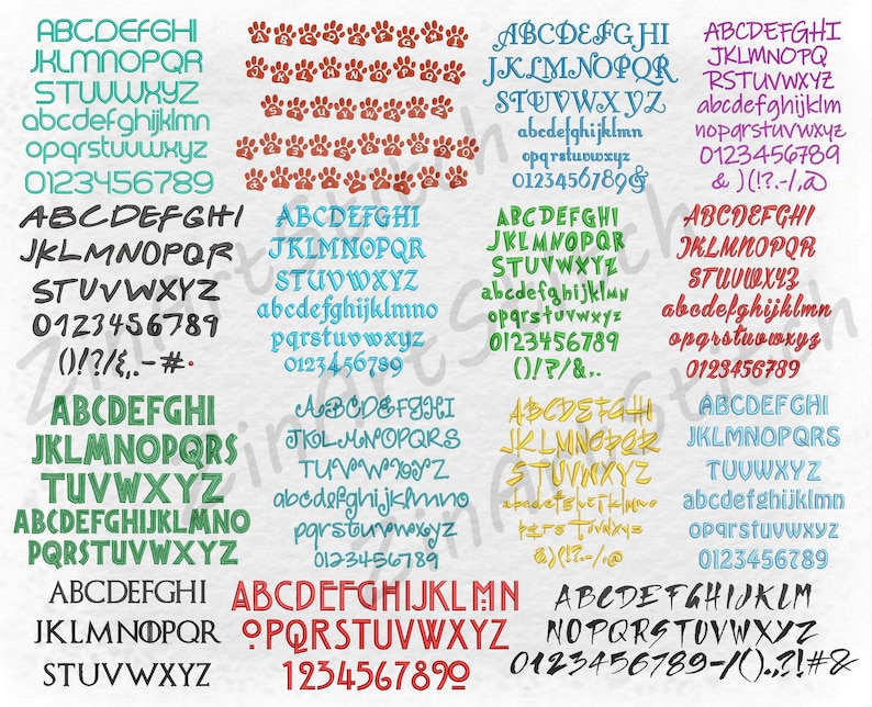 60 Embroidery Fonts Bundle, Alphabet, Monogram, Instant Download, 4 ...
