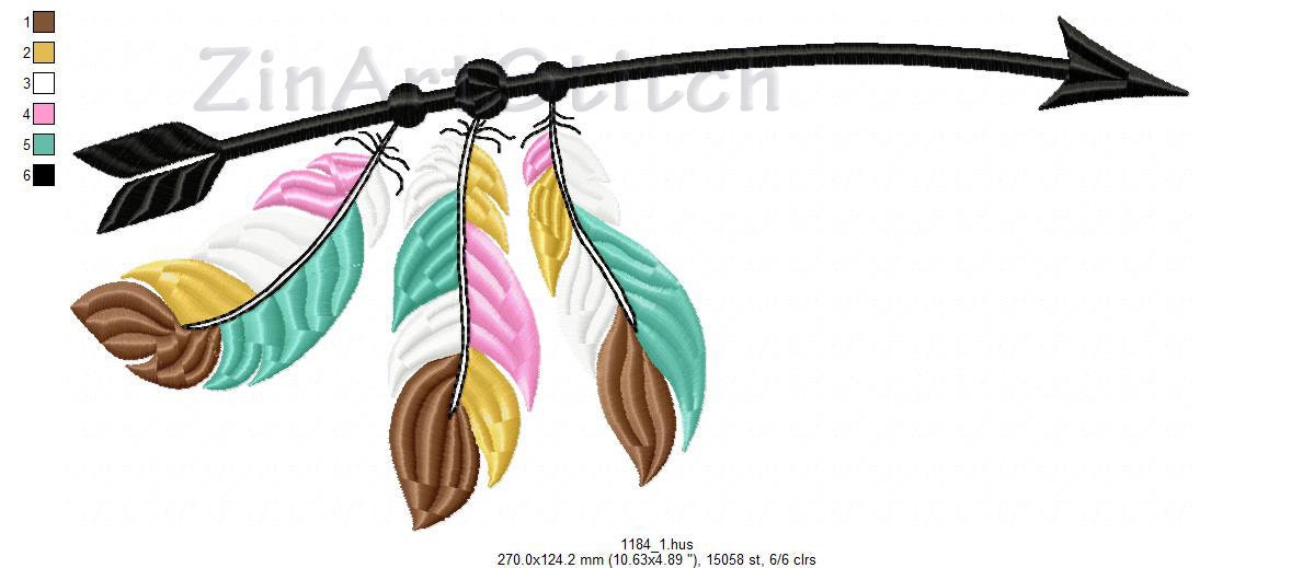 Arrow With Feathers Embroidery Design (7 Sizes) (digital Download) - Etsy