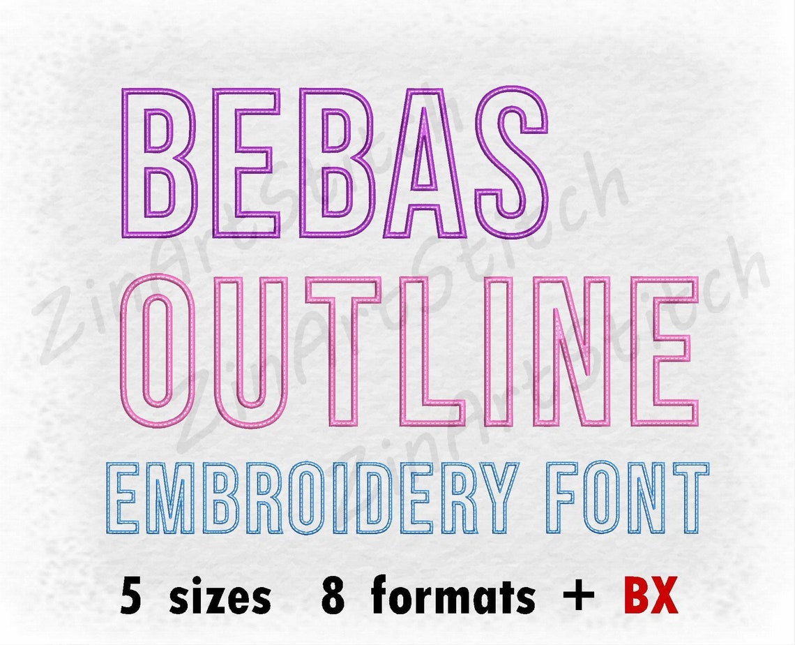 Bebas Outline Embroidery Font 2 Colors Machine Embroidery - Etsy