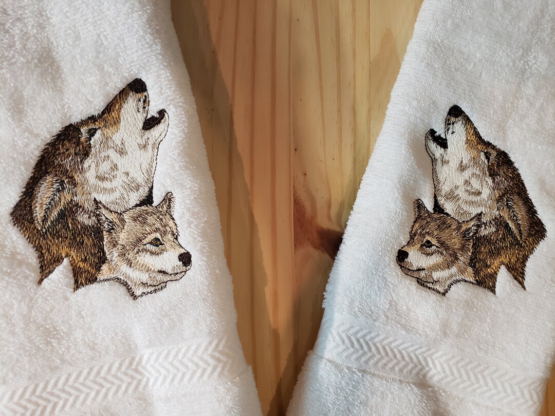 Wolf and Pup Bath Hand Towel Custom Embroidered Personalized - Etsy