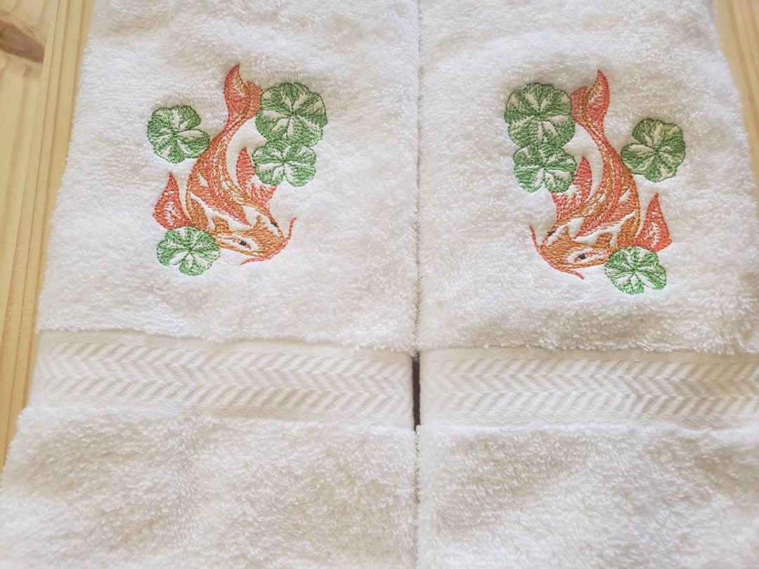 Koi Fish Bath Hand Towel Set Custom Embroidered Personalized - Etsy