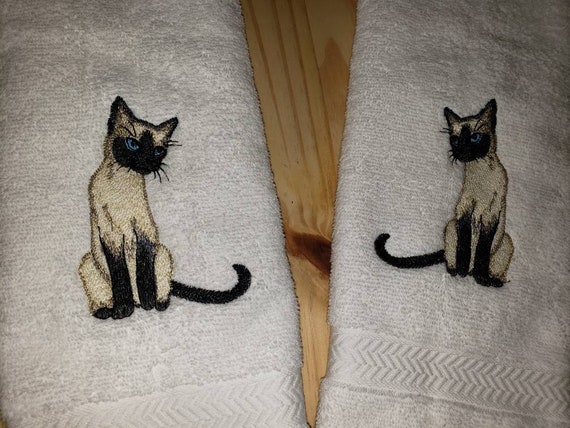 Siamese Cat Bath Hand Towel Set Custom Embroidered | Etsy