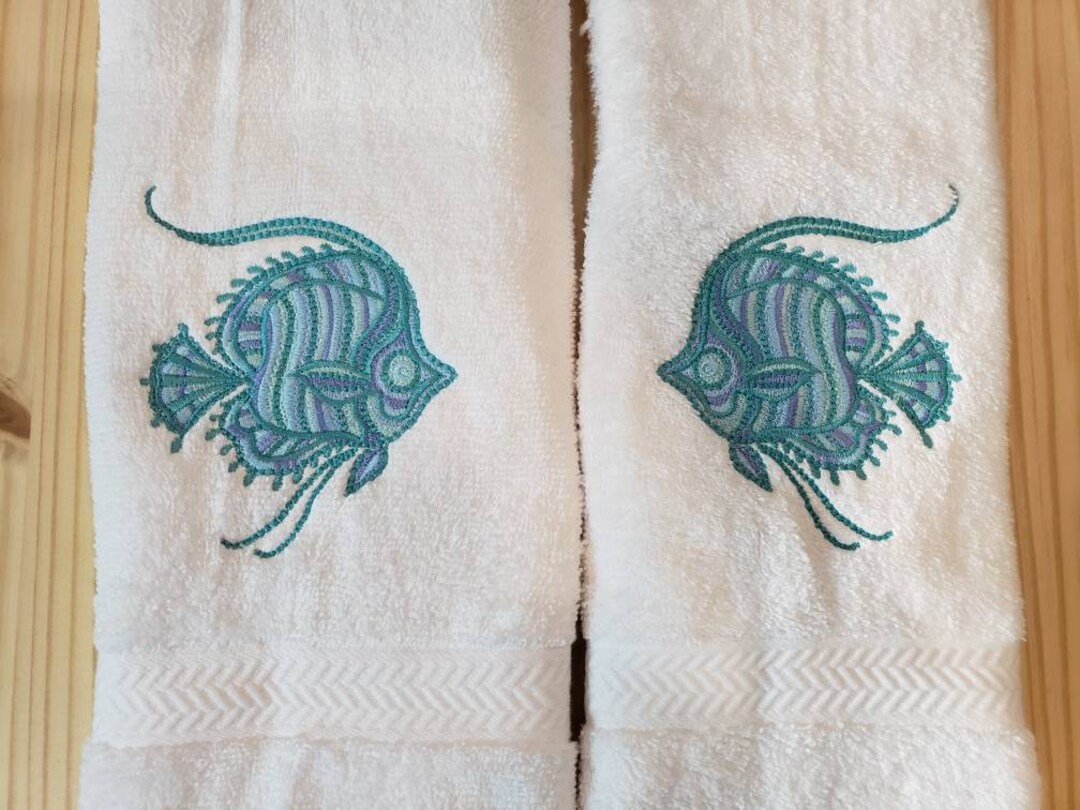 Sea Dreams Fish Nautical Hand Towel Set Custom Embroidered Personalized ...