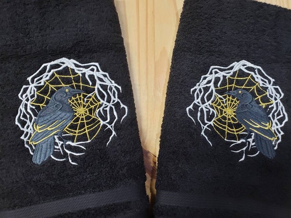 Raven Spider Web Gothic Spooky Metallic Hand Towel Set Custom - Etsy