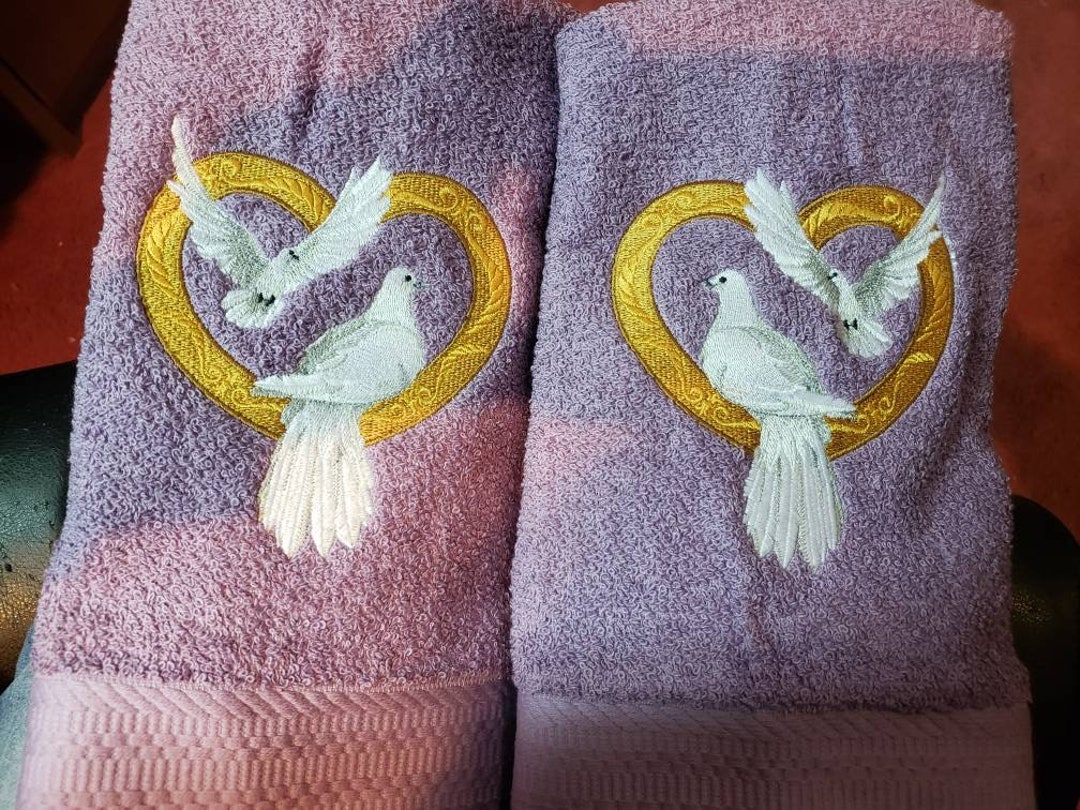 Victorian Doves Heart Hand Towel Set Embroidered Personalized - Etsy