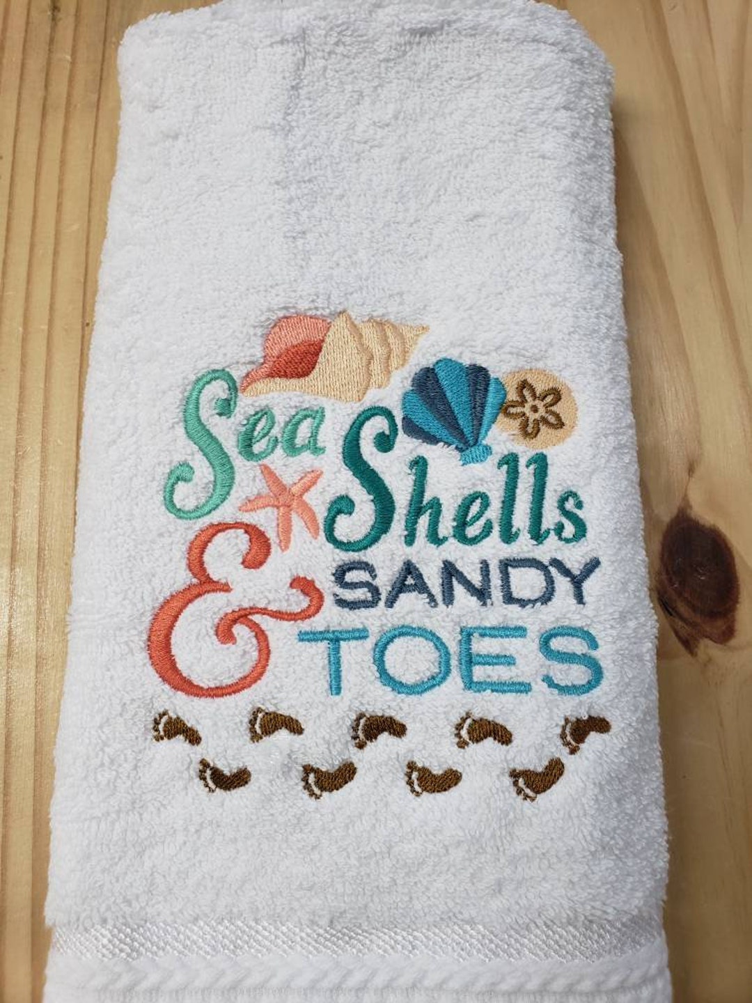 Beach Sea Seashell Sand Hand Towel Set Custom Embroidered - Etsy