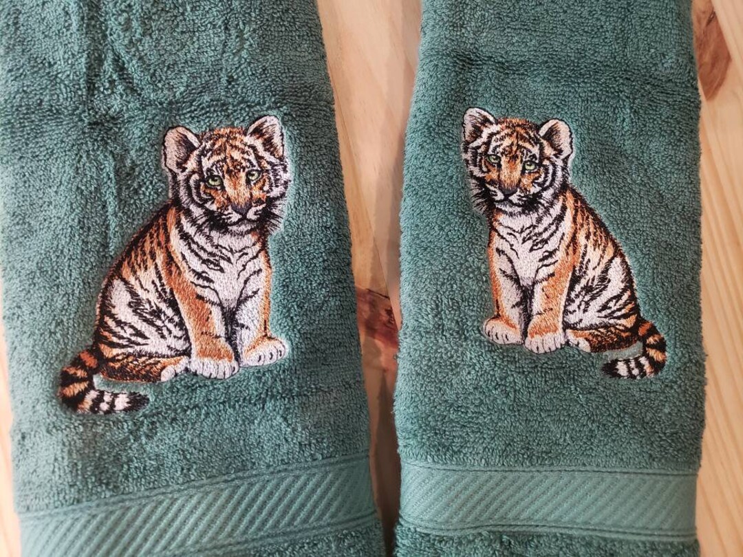 Tiger Cub Hand Towel Set Embroidered Personalized - Etsy