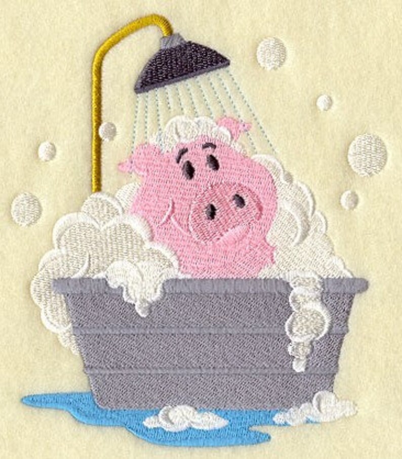 Custom Embroidered Pink Pig Taking a Bath Set of 2 Hand Towels | Etsy