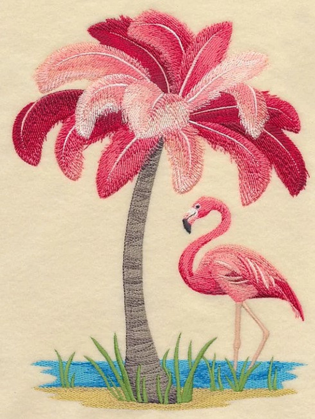 Pink Flamingo Palm Tree Bath Hand Towel Custom Embroidered Personalized ...