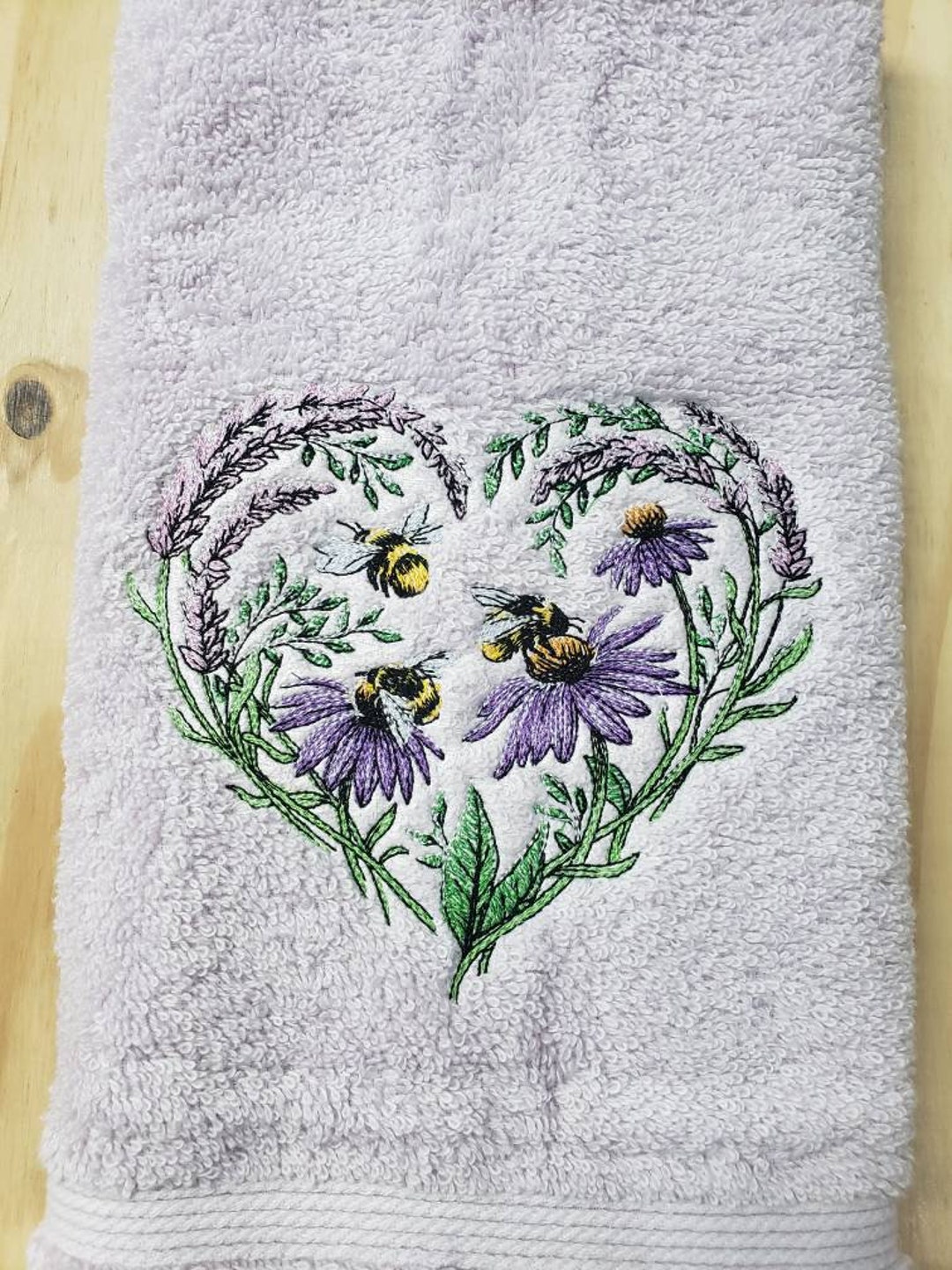 Bee Flower Heart Bath Hand Towel Set Custom Embroidered - Etsy