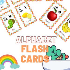 Alphabet Flash Cards for Learning Letter and Phonics, Food Themed ...