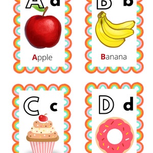 Alphabet Flash Cards for Learning Letter and Phonics, Food Themed ...