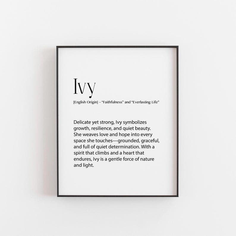 Ivy Name Meaning Print - Botanical Wall Art - Faithful & Strong Poster ...