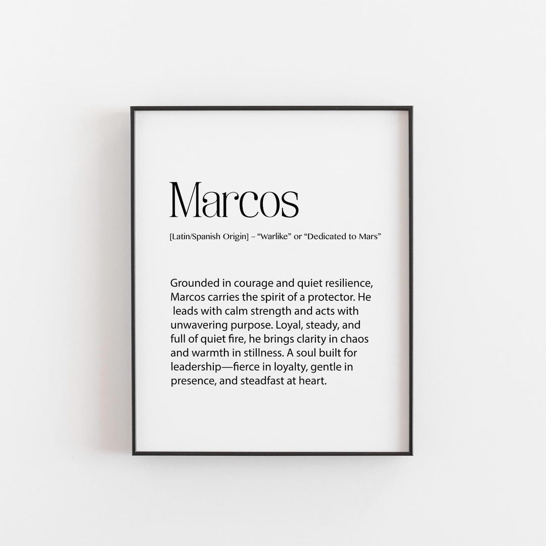 Marcos Name Meaning Print - Loyal & Steadfast Wall Art, Latin Heritage ...